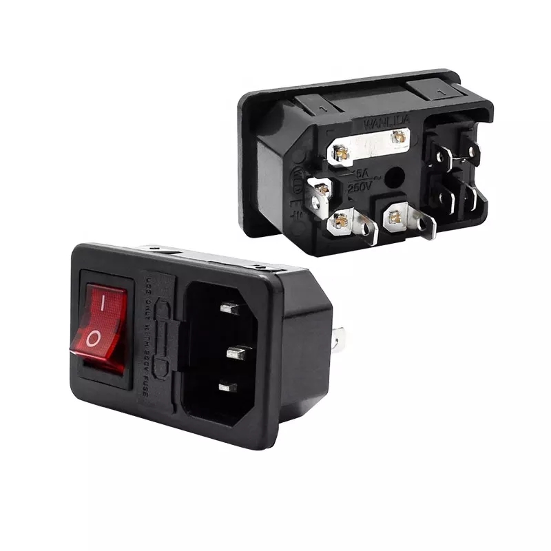 Best 10A 250V AC Power Socket Plug Receptacle With Red Rocker Switch ...